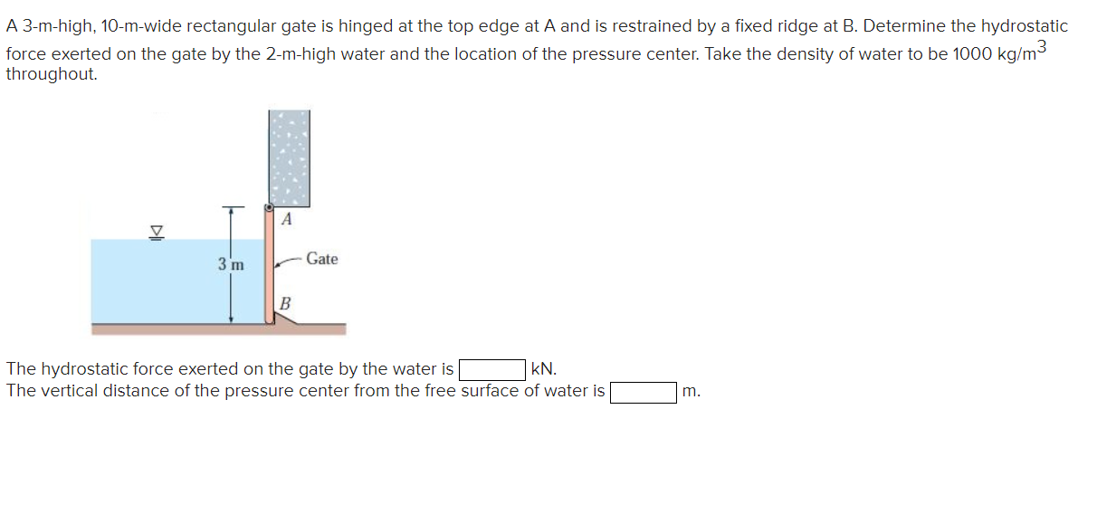 Solved A 3-m-high, 10-m-wide rectangular gate is hinged at | Chegg.com