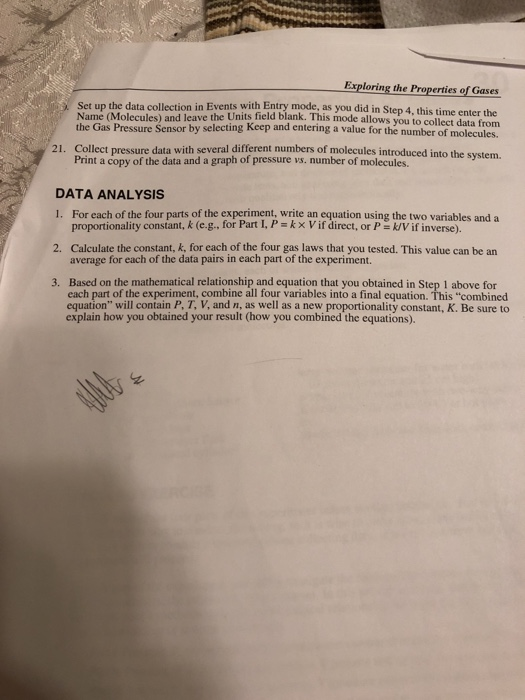 Solved Exploring the Properties of Gases Set up the data | Chegg.com