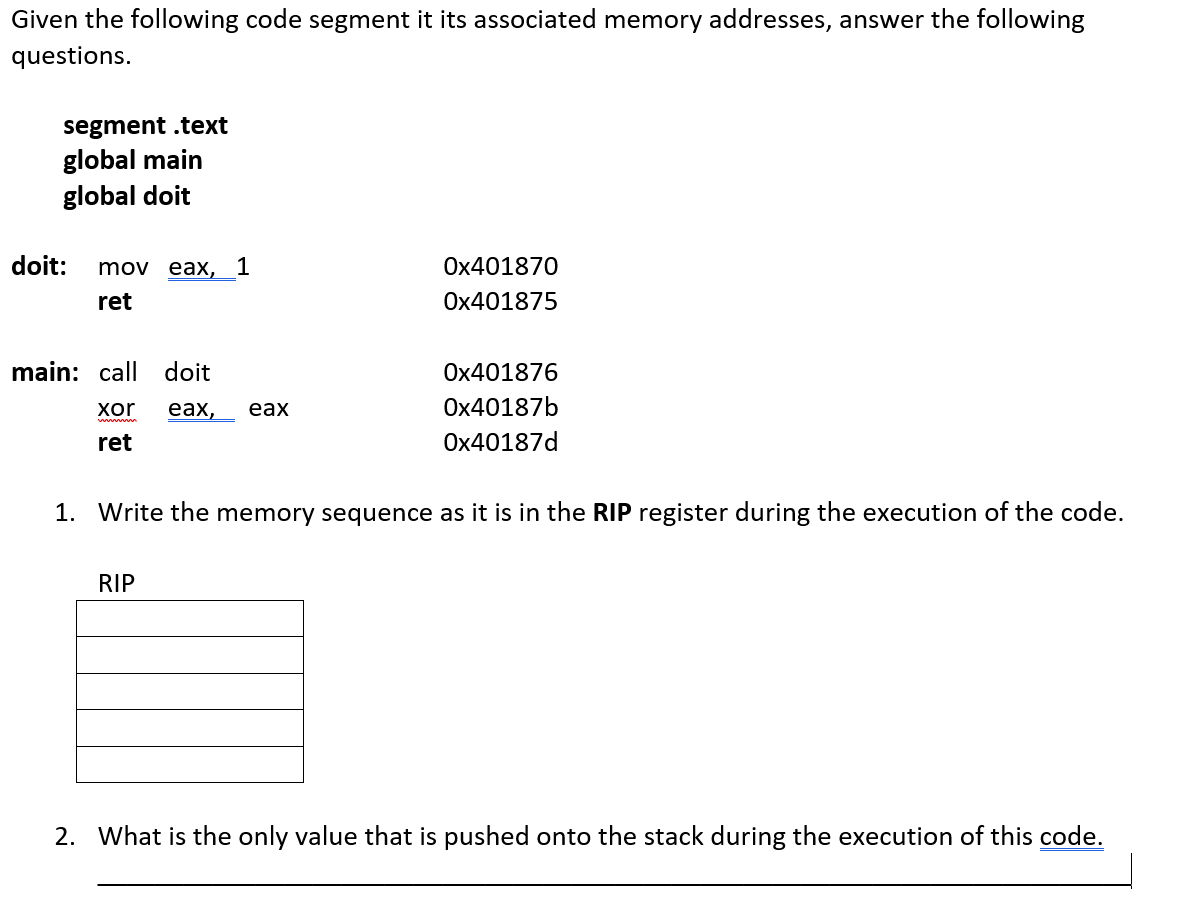 Solved Given The Following Code Segment It Its Associated 