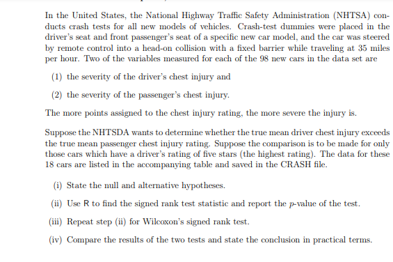 Solved In the United States, the National Highway Traffic | Chegg.com