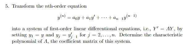 Solved 5. Transform the n th-order equation | Chegg.com