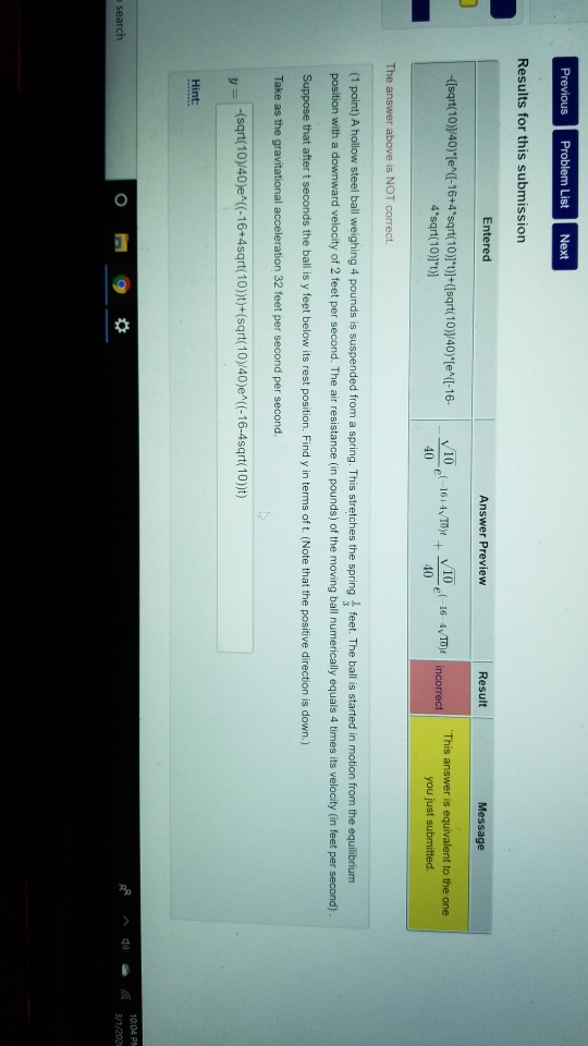 Solved Previous Problem List Next Results for this | Chegg.com