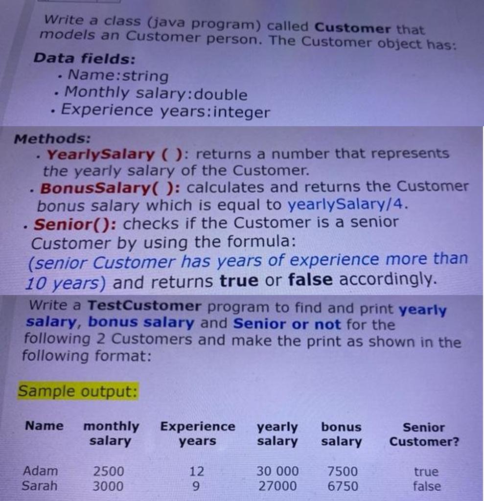 Solved Write A Class Java Program Called Customer That 