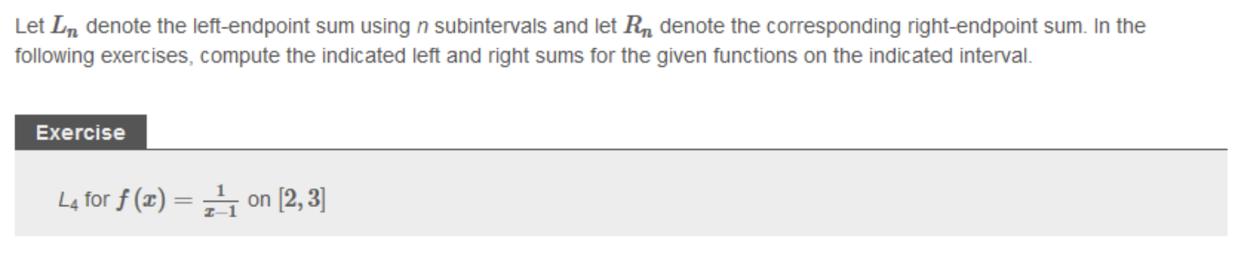 Solved Let In denote the left-endpoint sum using n | Chegg.com