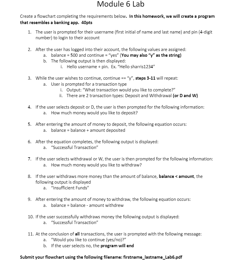 Solved Module 6 Lab Create a flowchart completing the | Chegg.com