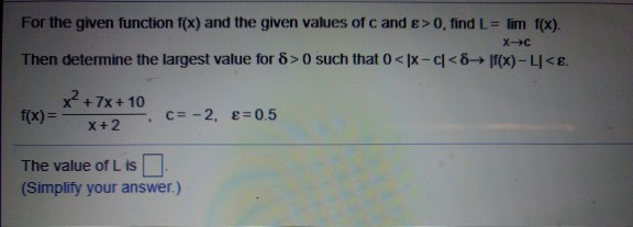 Solved For the given function f(x) and the given values of c | Chegg.com