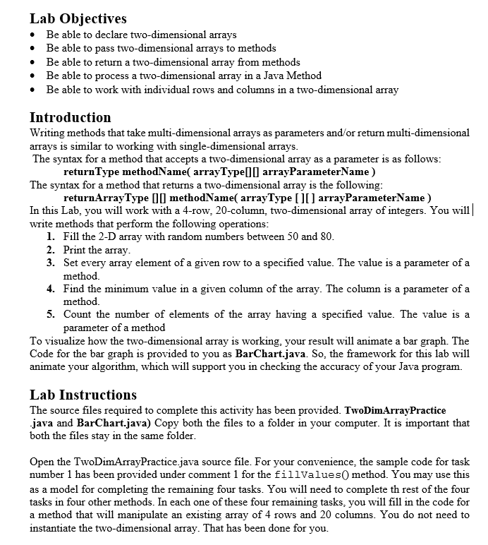 Lab Objectives - Be able to declare two-dimensional | Chegg.com
