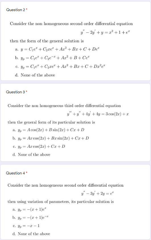 Solved Question 2* Consider the non homogeneous second order | Chegg.com