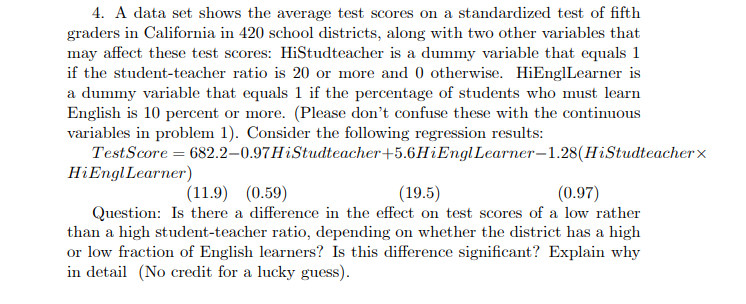 Solved 4. A data set shows the average test scores on a | Chegg.com