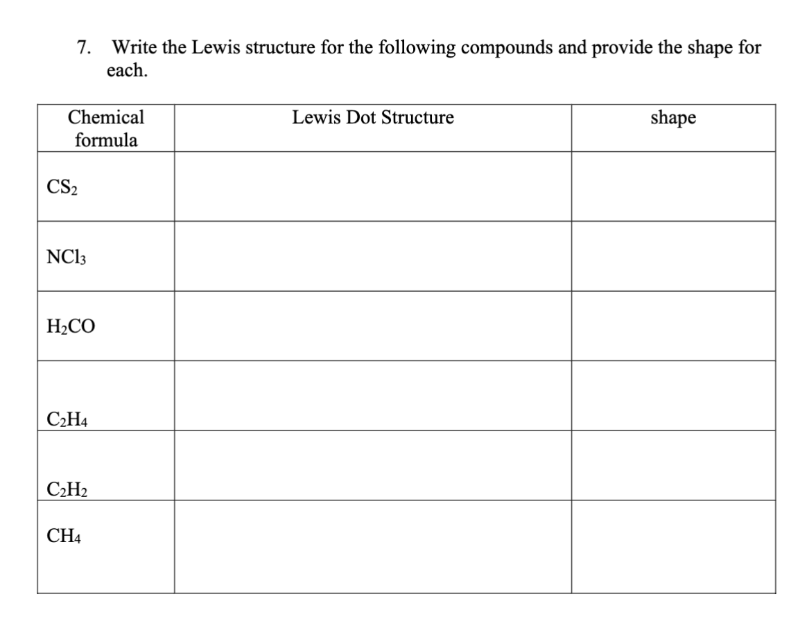 Solved 7. Write the Lewis structure for the following | Chegg.com