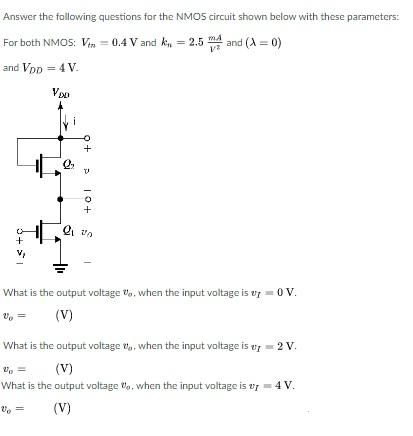 Solved Answer the following questions for the NMOS circuit | Chegg.com