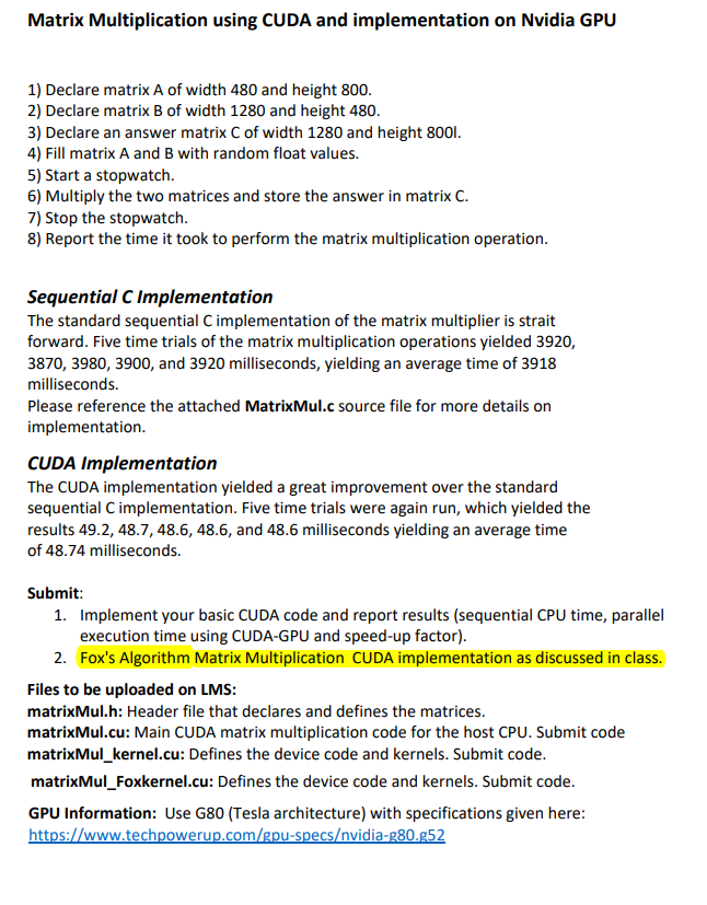 Solved Matrix Multiplication Using Cuda And Implementation