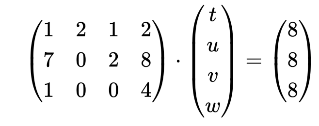 Solved ⎝⎛171200120284⎠⎞⋅⎝⎛tuvw⎠⎞=⎝⎛888⎠⎞ | Chegg.com