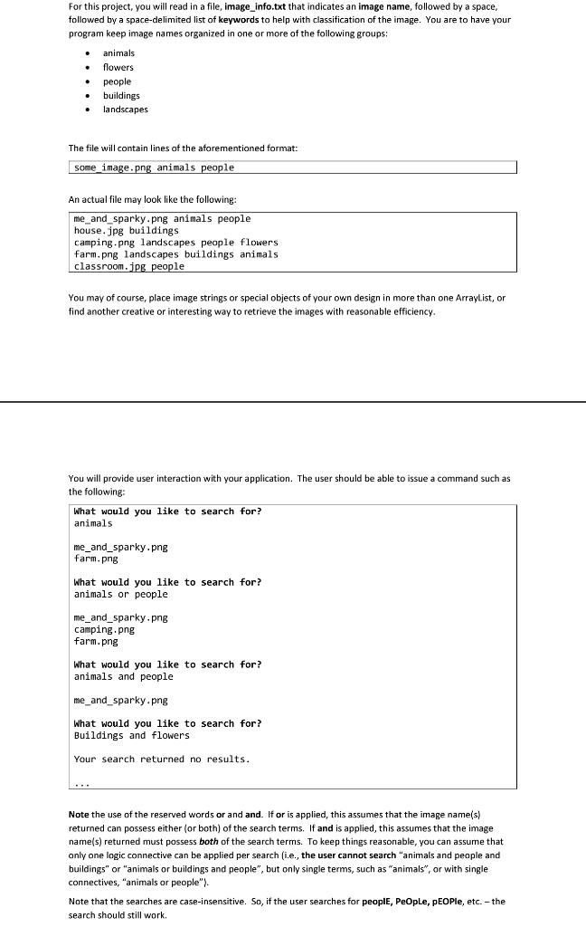 Solved For this project, you will read in a file, | Chegg.com