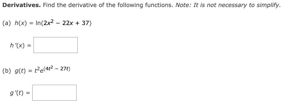 Solved Derivatives. Find the derivative of the following | Chegg.com