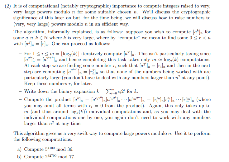 Solved 1 (2) It is of computational (notably cryptographic) | Chegg.com