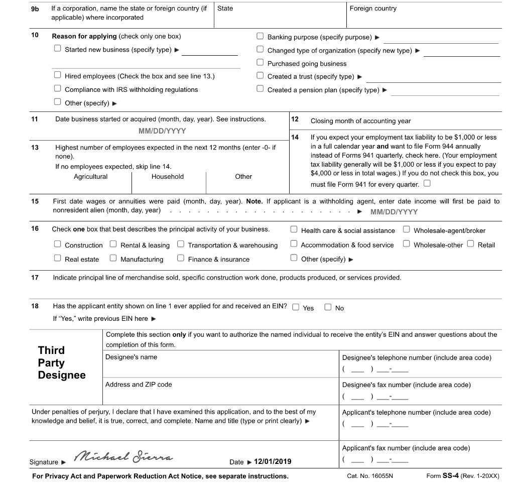 Solved (Please fill up the SS-4 form I have attached it with | Chegg.com