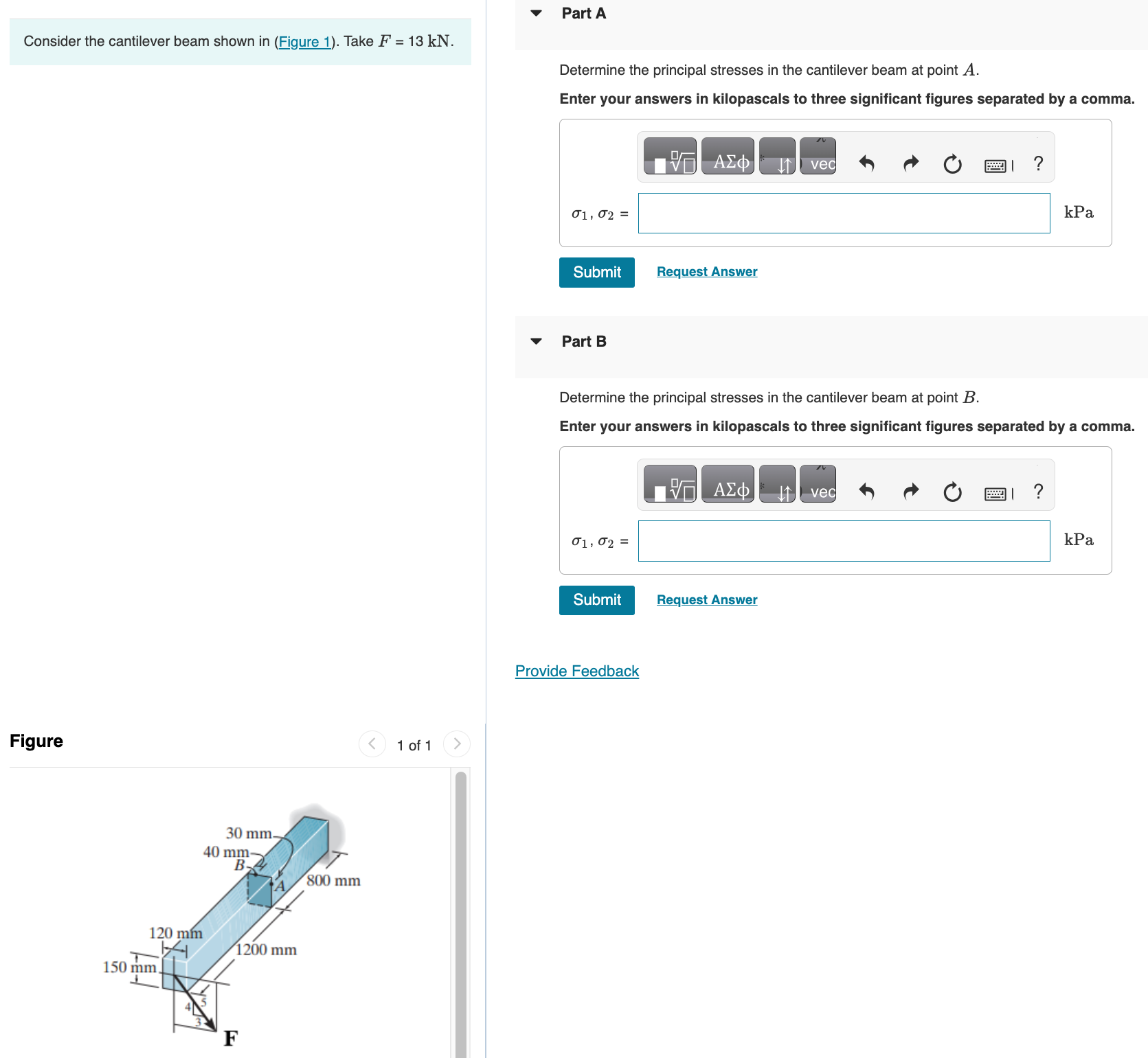 Solved Part ADetermine the principal stresses in the | Chegg.com