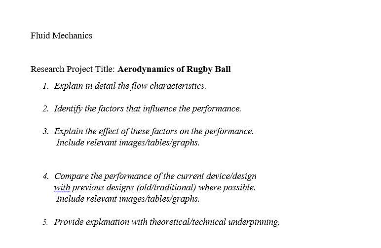 Solved Fluid Mechanics Research Project Title: Aerodynamics | Chegg.com