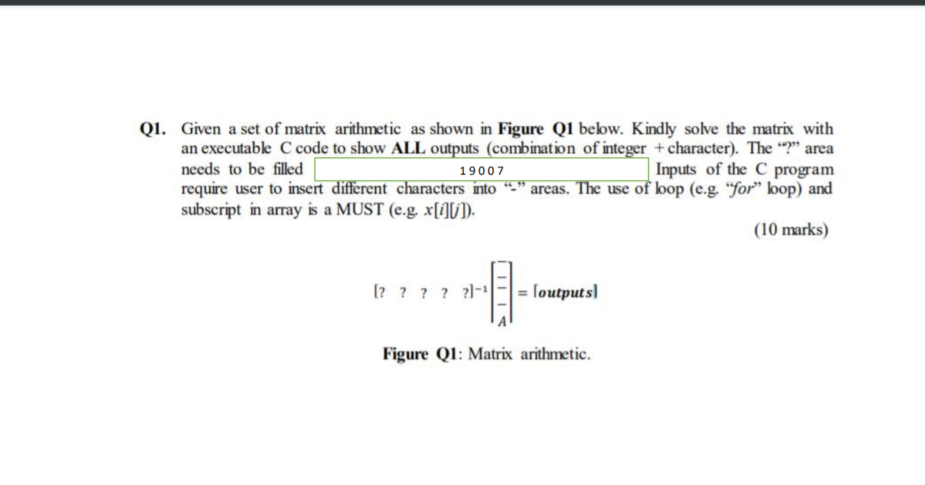 Solved 19007 Q1. Given a set of matrix arithmetic as shown | Chegg.com