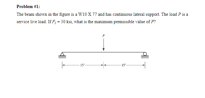 Solved Problem #1:The beam shown in the figure is a W10 ﻿X | Chegg.com