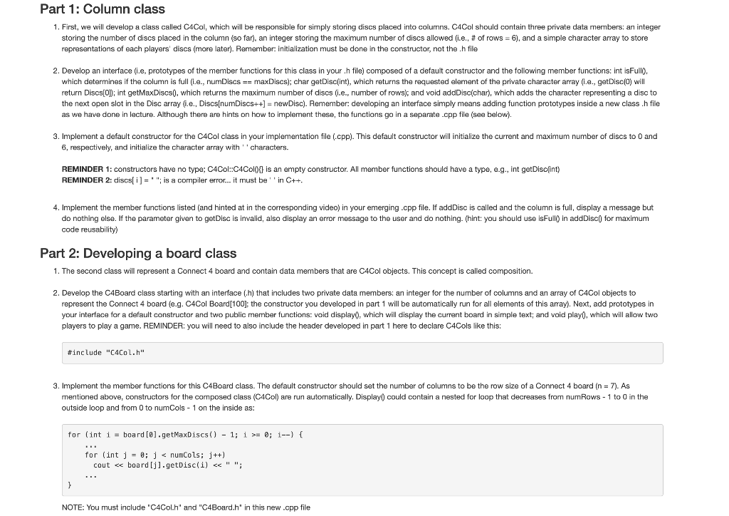 1. First, we will develop a class called C4Col, which | Chegg.com