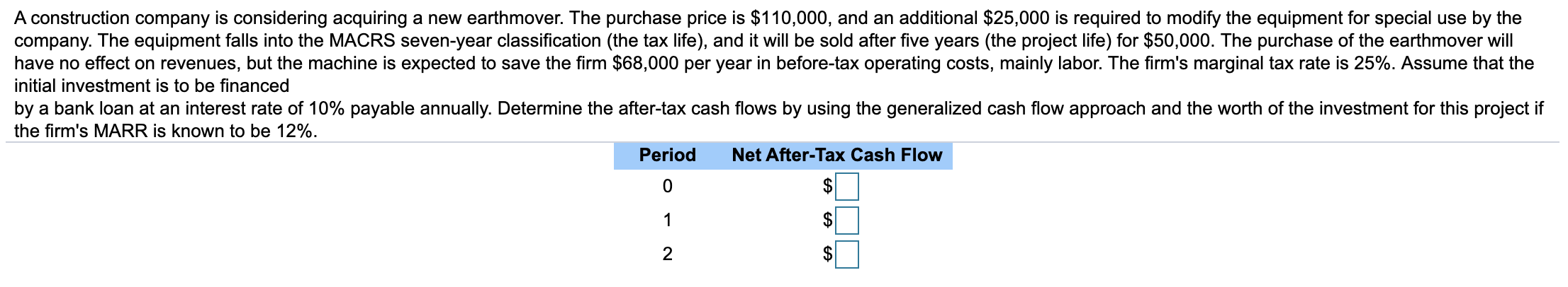Solved A construction company is considering acquiring a new | Chegg.com
