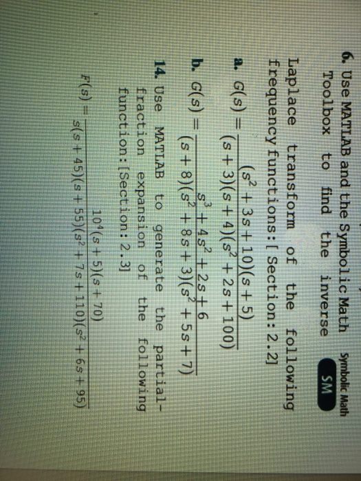 Solved 6. Use MATLAB and the Symbolic Math Symbolic Math SM | Chegg.com