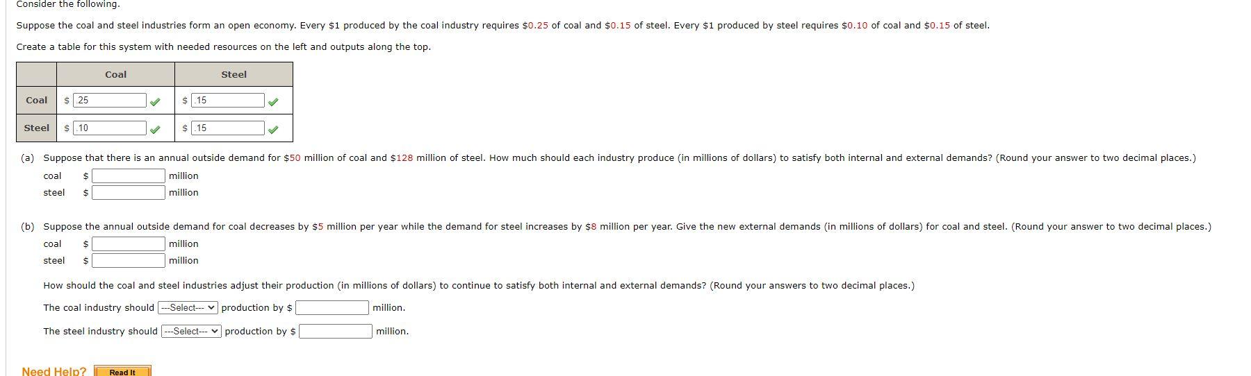 Solved Consider the following. Suppose the coal and steel | Chegg.com