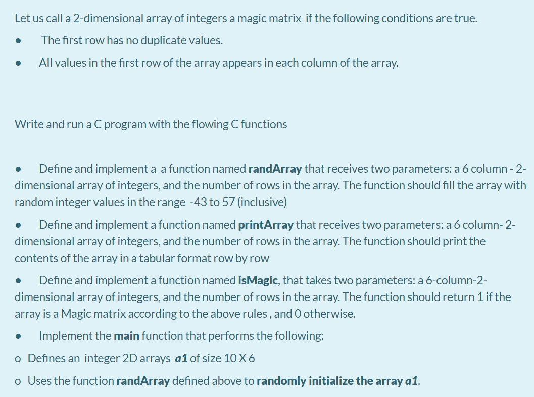 Solved Let us call a 2-dimensional array of integers a magic | Chegg.com