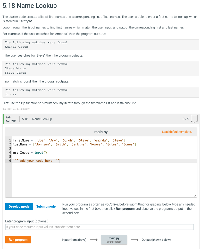 Solved 5.18 Name Lookup The starter code creates a list of | Chegg.com
