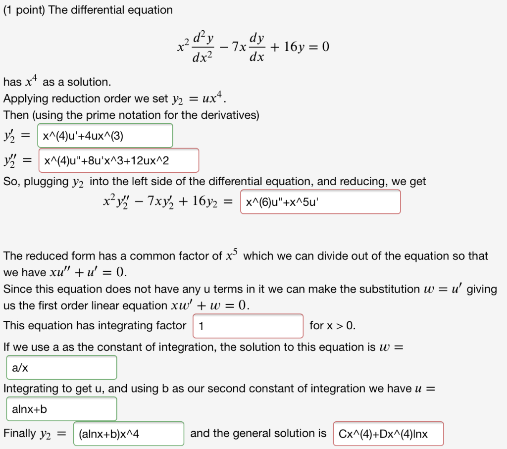 Solved (1 point) The differential equation x2 & 2y – 7x dx + | Chegg.com