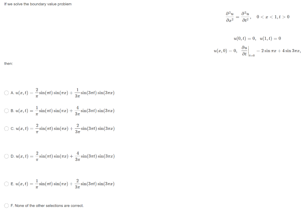 Solved If we solve the boundary value problem a2u ac2 au at2 | Chegg.com