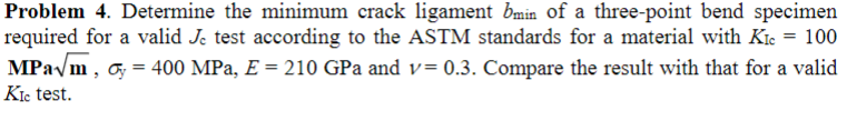 Solved Problem 4. ﻿Determine the minimum crack ligament bmin | Chegg.com