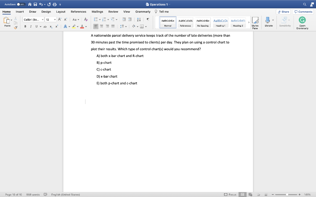 Solved AutoSave Aue - Operations 1 Home Insert Draw Design | Chegg.com