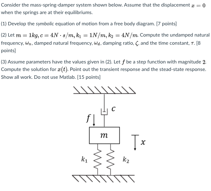 Solved Consider the mass-spring-damper system shown below. | Chegg.com