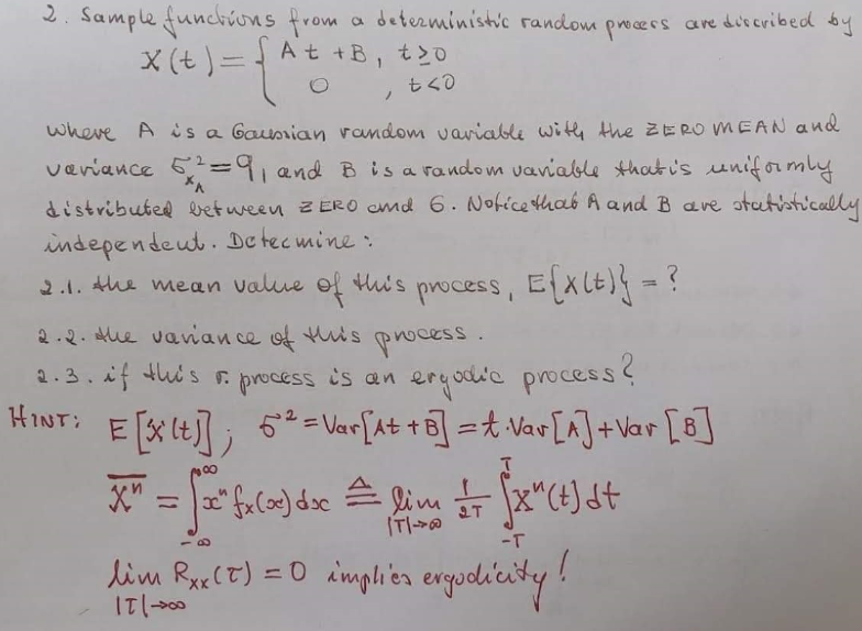 Solved 2 Sample Functions From A Deterministic Random 