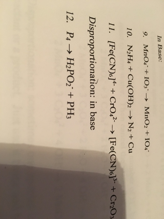 Solved In Base: 10. N2H4 + Cu(OH)2 → N2 + Cu 11. [Fe(CN)614 | Chegg.com
