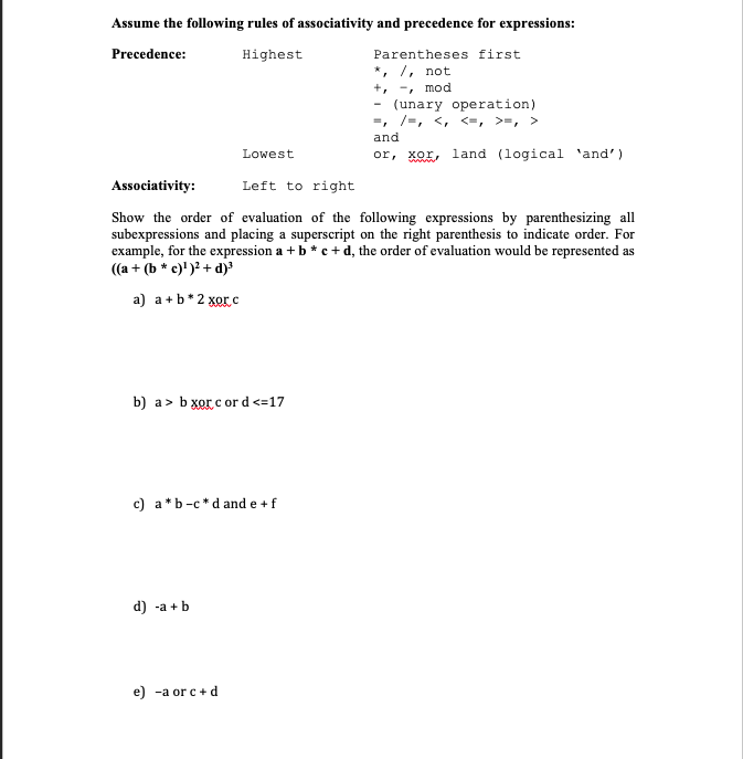 Solved Assume the following rules of associativity and | Chegg.com
