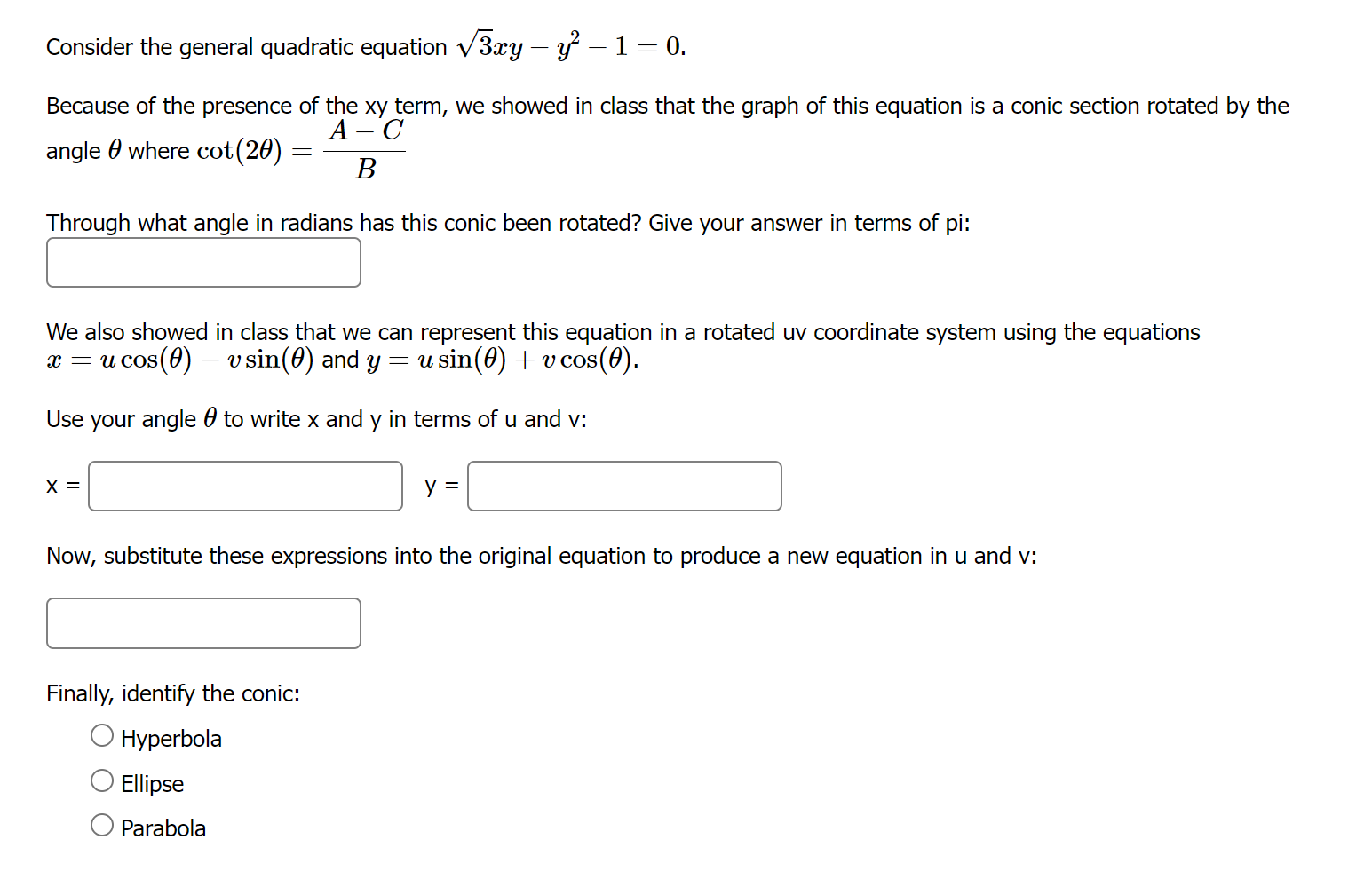 Solved Consider the general quadratic equation \\( \\sqrt{3} | Chegg.com