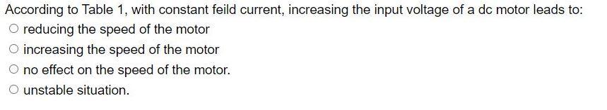 Solved According to Table 1, with constant feild current, | Chegg.com