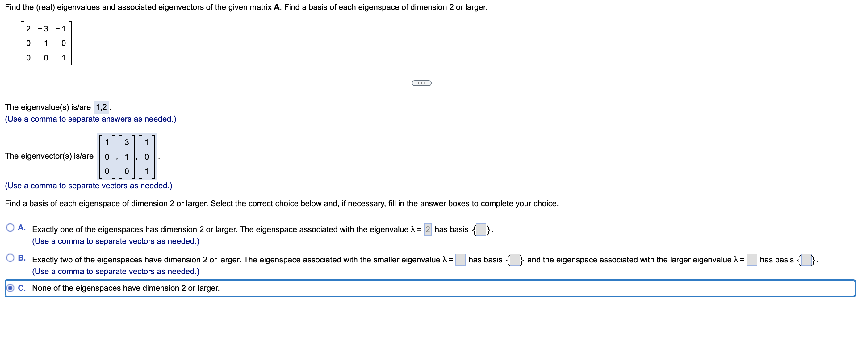 Solved Find the (real) ﻿eigenvalues and associated | Chegg.com