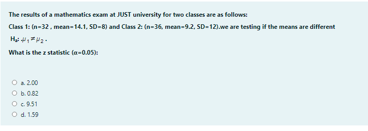 Solved The results of a mathematics exam at JUST university | Chegg.com