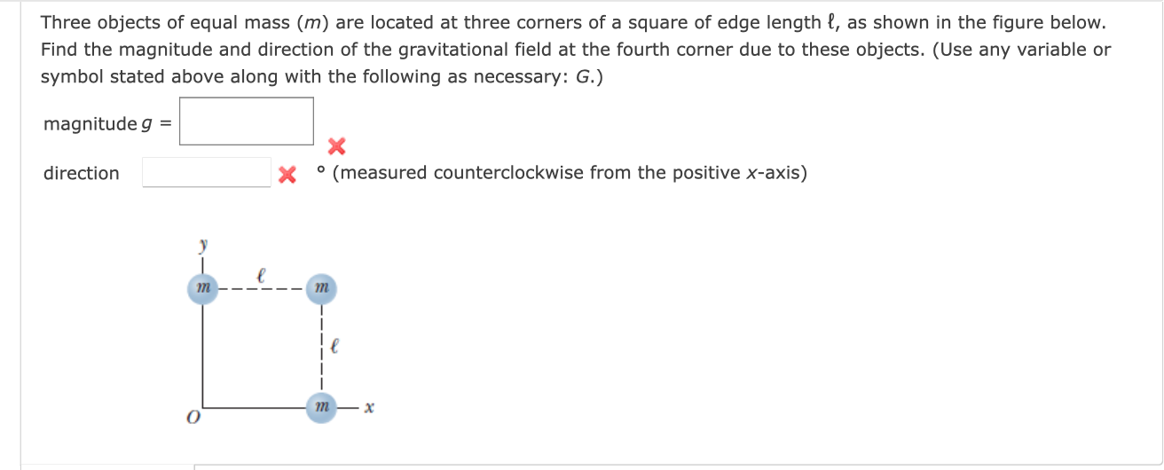 Solved Three objects of equal mass (m) ﻿are located at three | Chegg.com