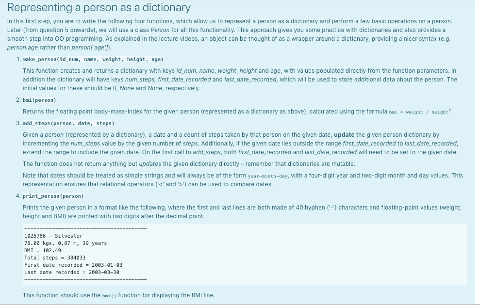 Solved Representing a person as a dictionary In this first | Chegg.com