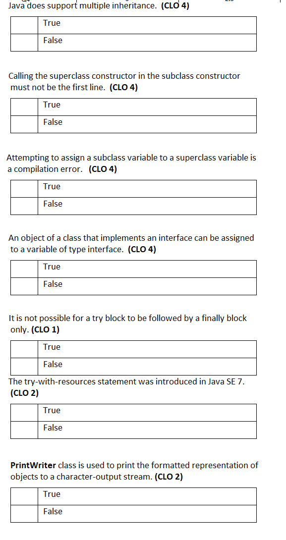 Solved Java does support multiple inheritance. (CLO 4) True | Chegg.com