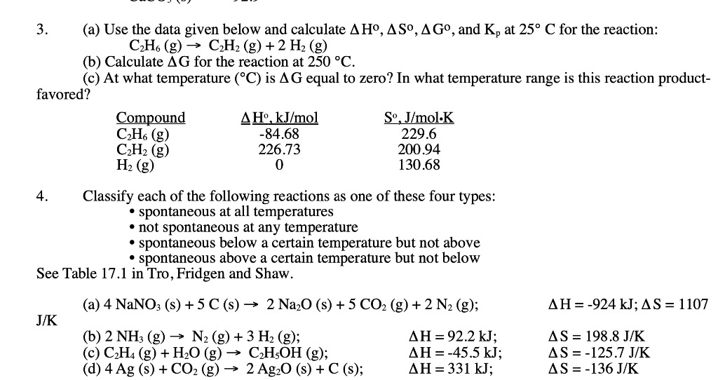 Solved 3. (a) Use the data given below and calculate AHO, | Chegg.com
