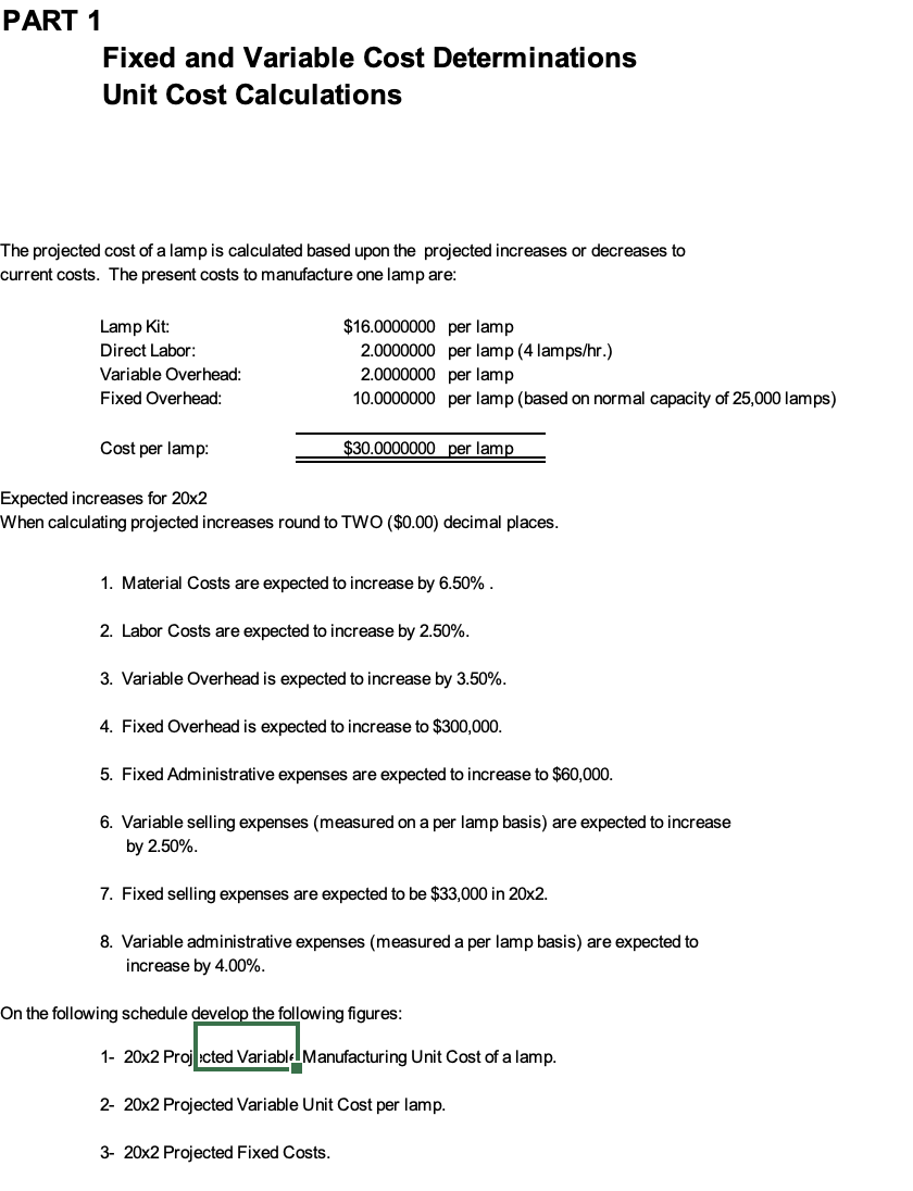 Solved PART 1 Fixed and Variable Cost Determinations Unit | Chegg.com