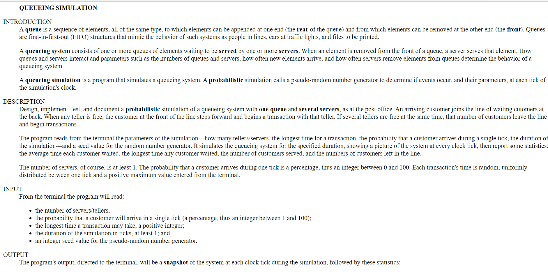 QUEUEING SIMULATION INTRODUCTION A queue is a | Chegg.com