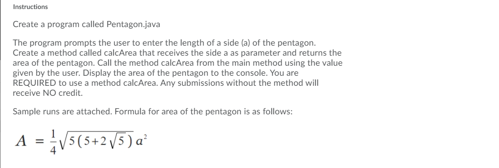 Solved Instructions Create a program called Pentagon.java | Chegg.com